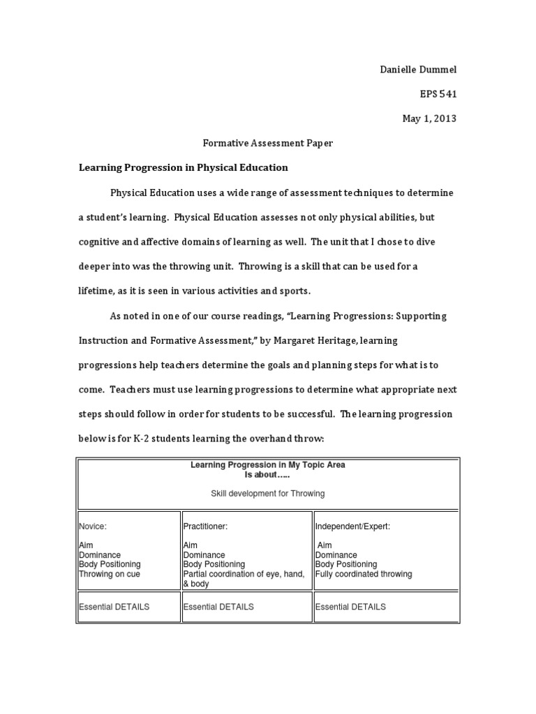 Formative Assessment | PDF | Physical Education | Educational Assessment
