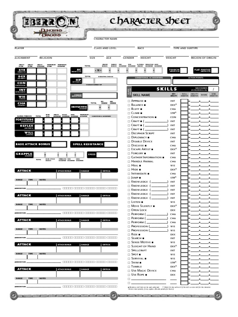 Eberron Character Sheet PDF | PDF | Tsr (Company) Games | Fantasy Role ...