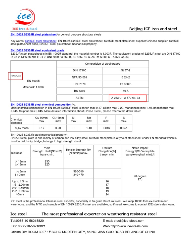En 10025 S235JR Steel | PDF