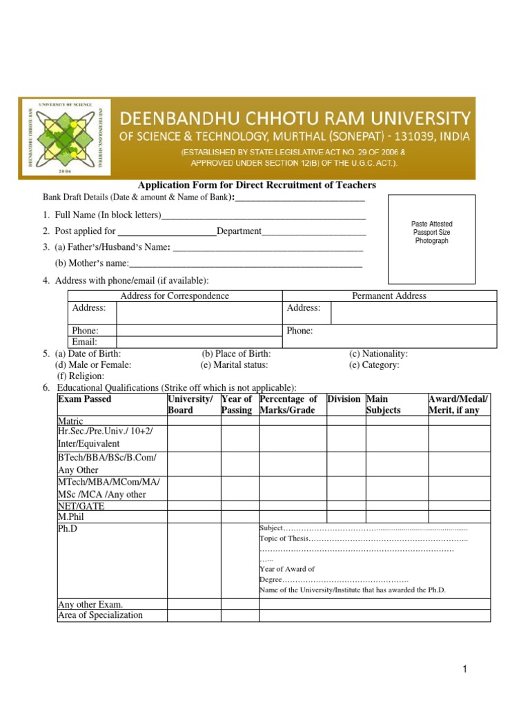 Non-Teaching Application Forms | PDF | Thesis | Doctor Of Philosophy