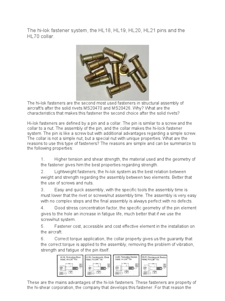 Hi Lok Fasteners | PDF | Nut (Hardware) | Rivet