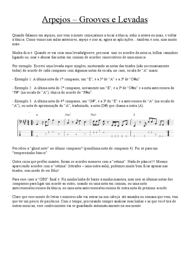 Arpejo 3 Grooves e Levadas | PDF | Acorde (música) | Teoria da Música
