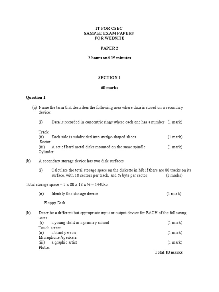 Csec It Mock Exam | PDF | Computer Data Storage | Disk Storage