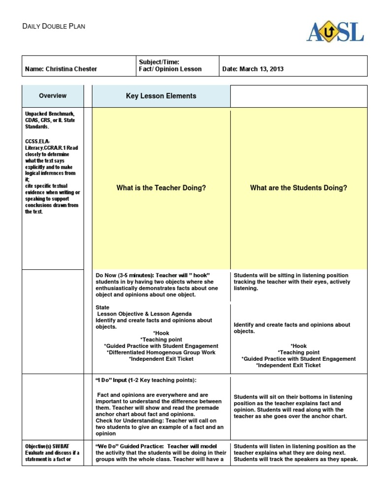 Fact vs. Opinion Lesson Plan | PDF | Vocabulary | Teachers
