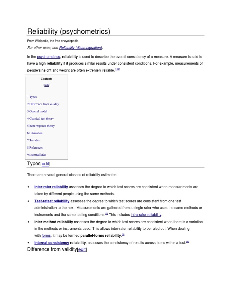 Reliability Psychometrics | PDF | Quality Of Life | Tests