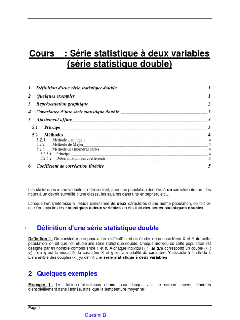 Statistique A Deux Variables Pdf Ajustement Affine Régression