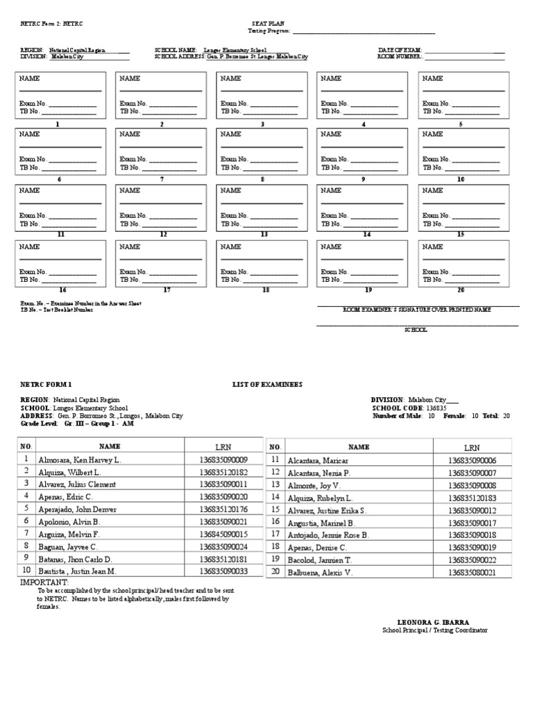 Netrc Seat Plan Grade 3 | PDF | Evaluation Methods | Data Collection