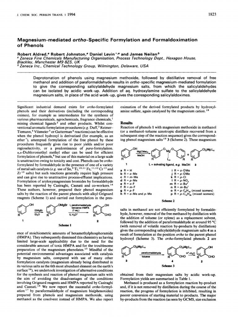 Ortho-Formylation via Magnesium Methoxide | PDF | Distillation | Methanol