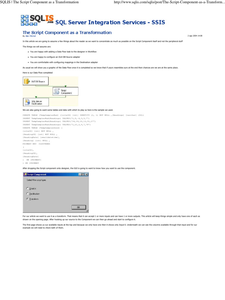 SQLIS - The Script Component As A Transformation | PDF | Parameter (Computer Programming ...