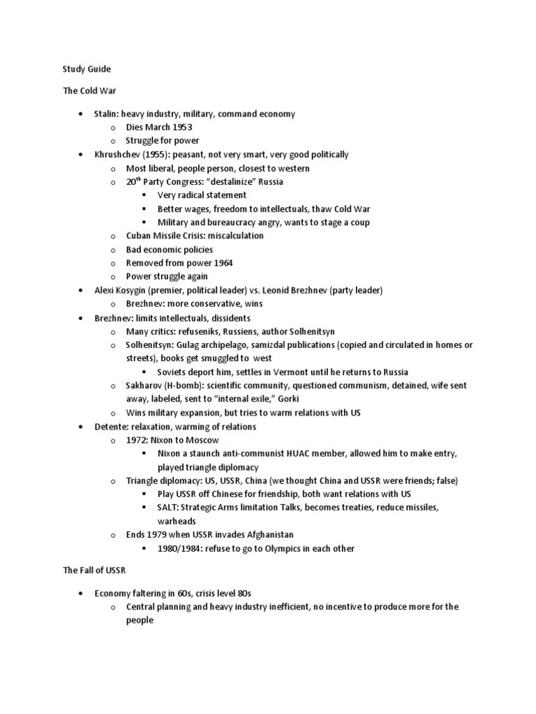 The Cold War Study Guide | PDF | Mikhail Gorbachev | Soviet Union