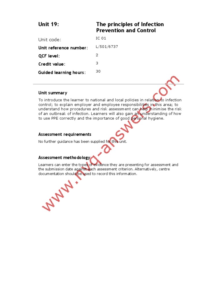 HSC Level 3 Unit CO1 | PDF | Personal Protective Equipment | Infection ...