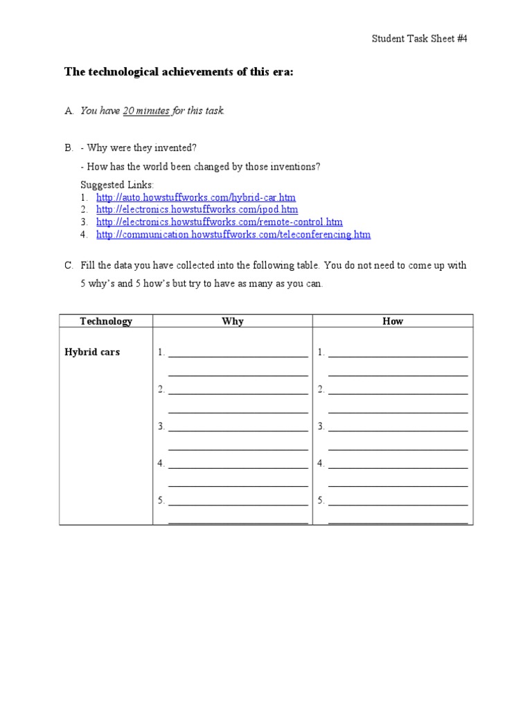 Technological Achievements Task Sheet | PDF
