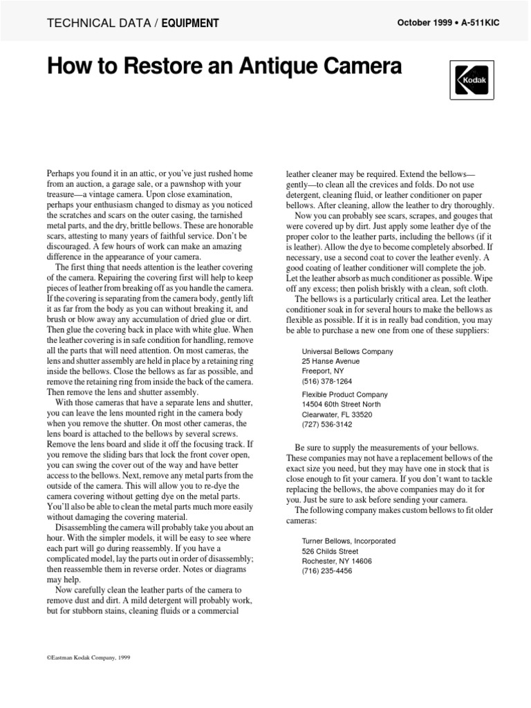 How To Restore Vintage Cameras | PDF | Camera | Camera Lens