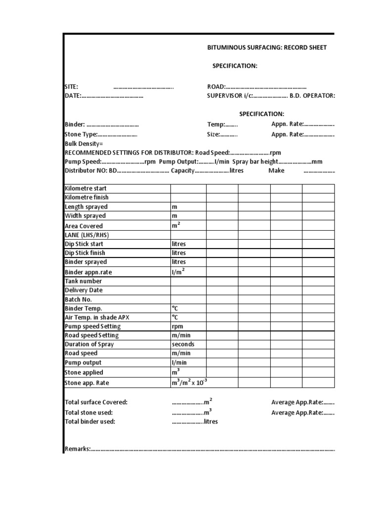 Bituminous Surfacing Record Sheet | PDF