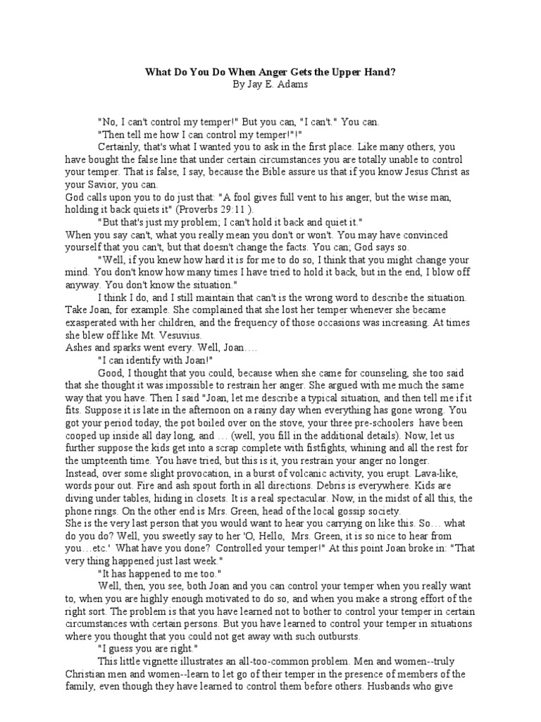 What Do You Do When Anger Gets The Upper Hand | PDF | Anger | Sin