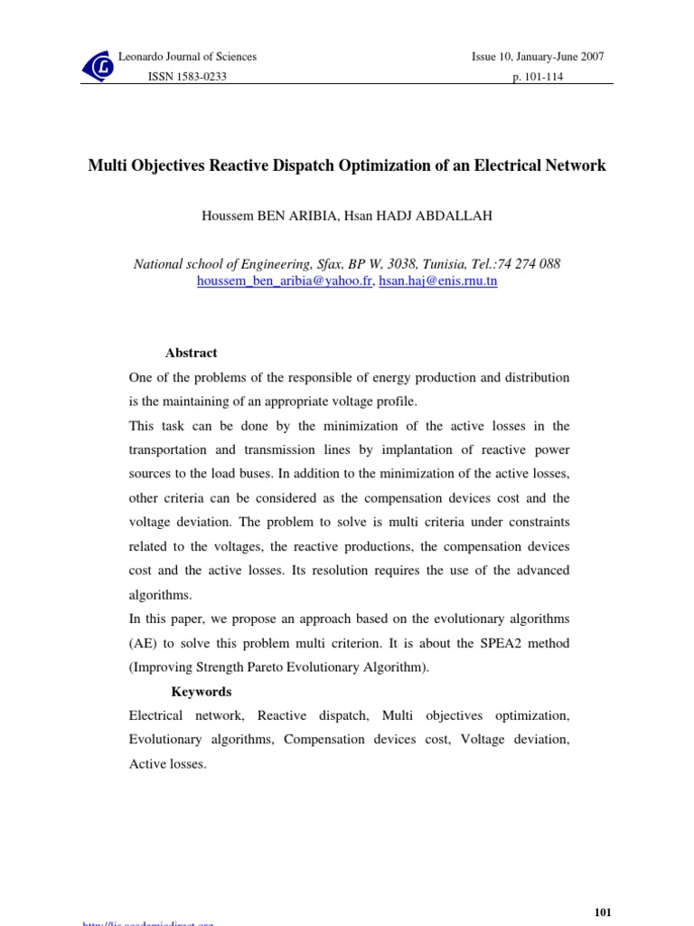 Multi Objectives Reactive Dispatch Optimization of An Electrical ...