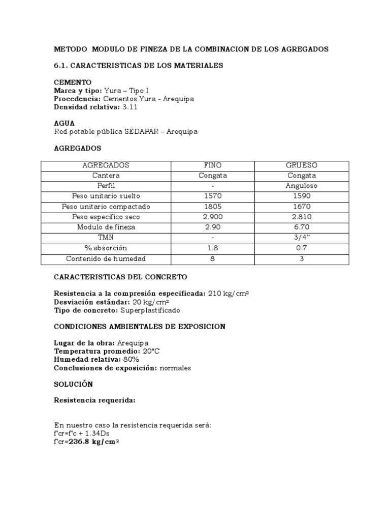 Metodo Modulo de Fineza de La Combinacion de Los Agregados | PDF | Humedad | Cemento