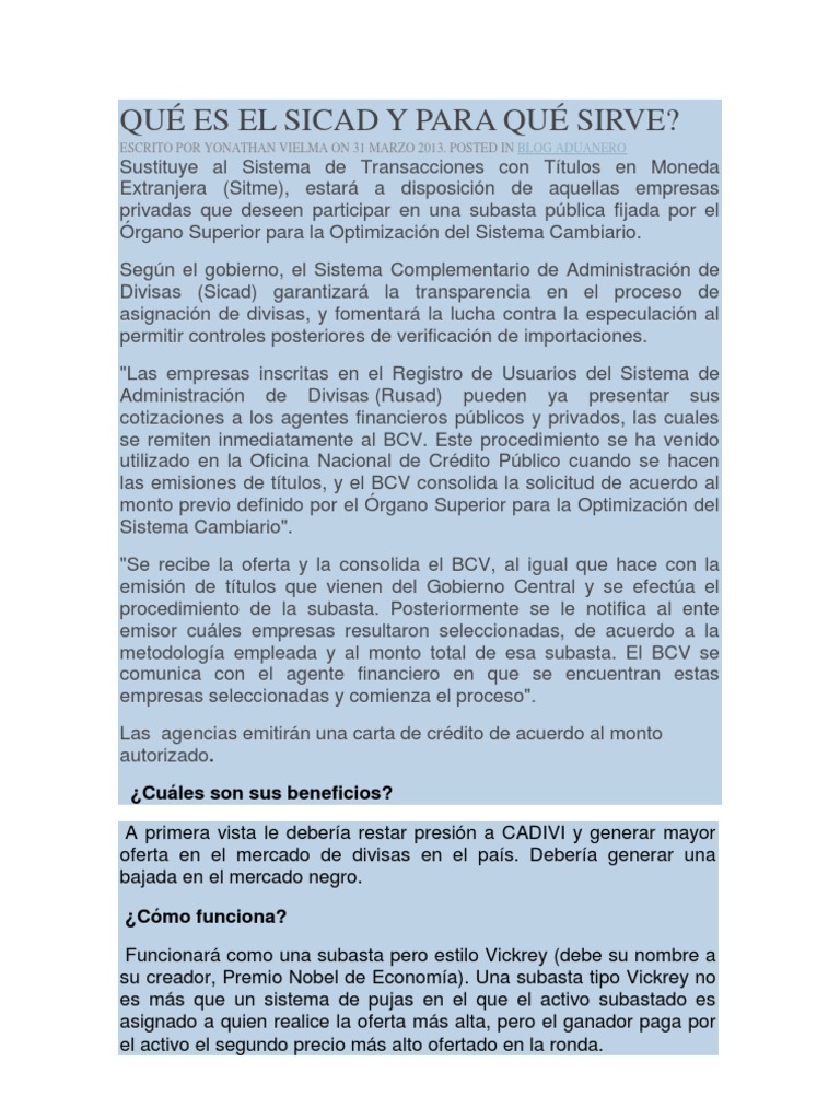 Qué Es El Sicad y para Qué Sirve | PDF | Ciencias económicas | Economias