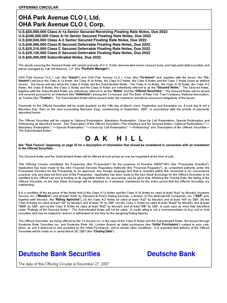 OHA Park Avenue CLO - Offering Circular | PDF
