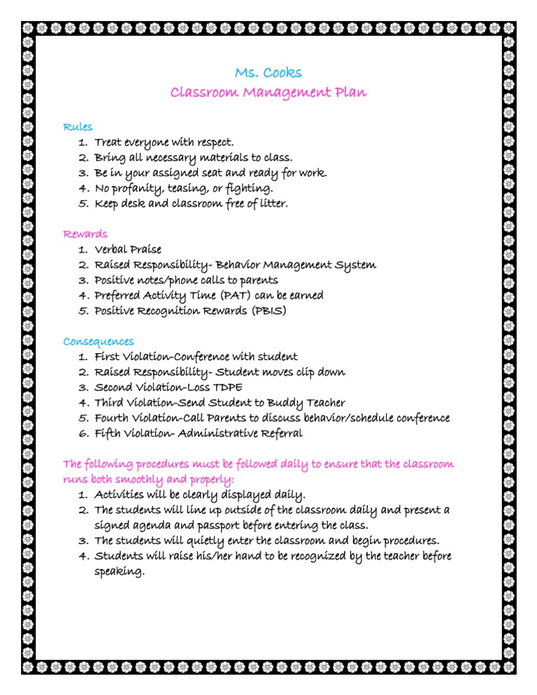 Classroom Management Plan Overview | PDF | Career & Growth | Self ...