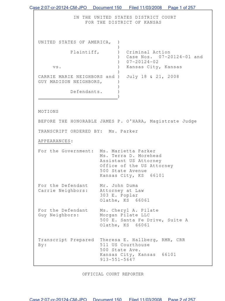 Transcript of Hearing & Testimony Case 07-20124-01 Marietta Parker US ...