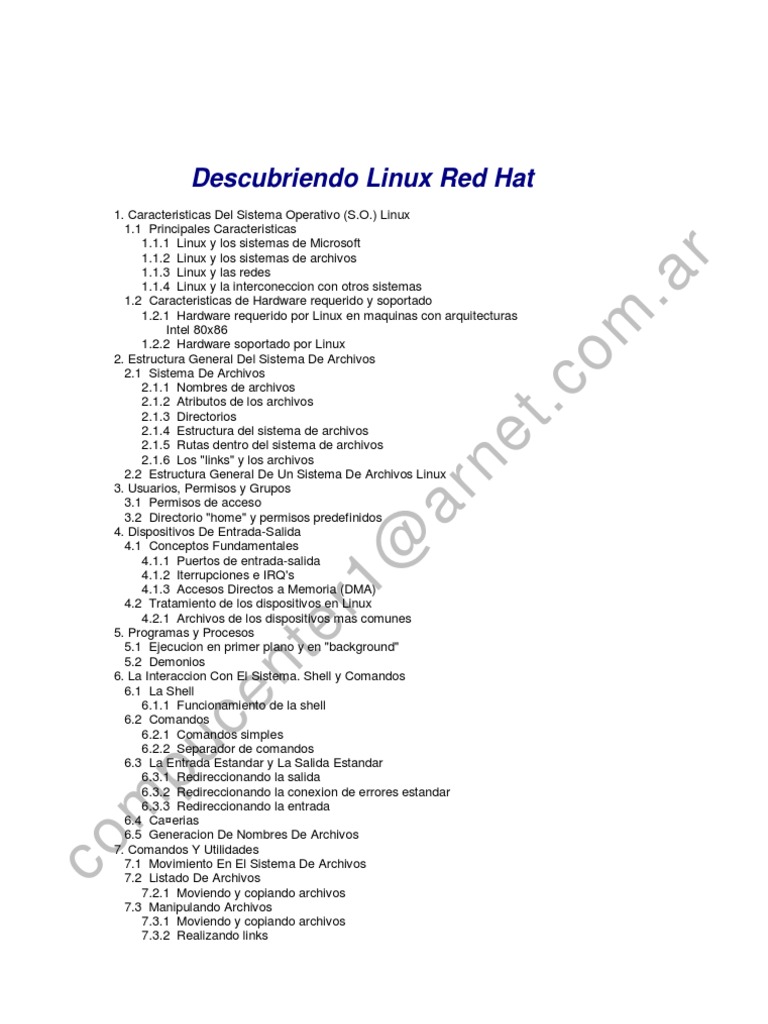 Manual de Linux Redhat | PDF | Archivo de computadora | Sistema operativo