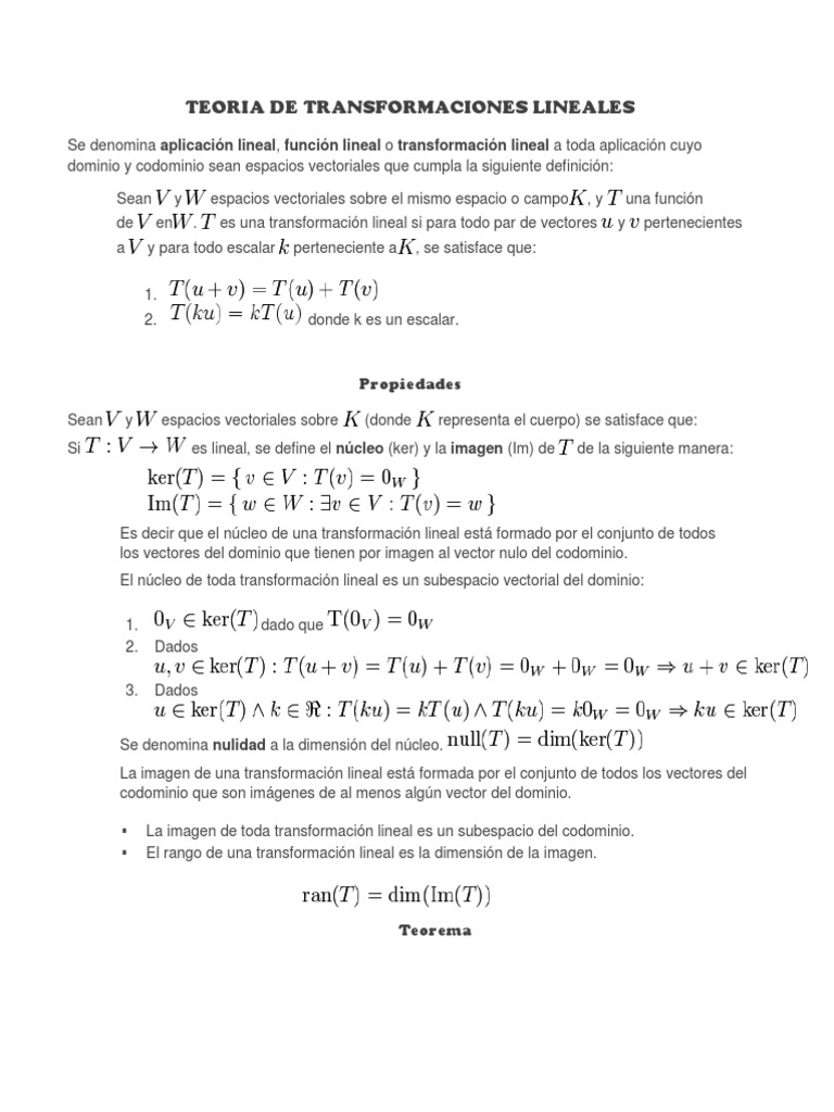 Teoria de Transformaciones Lineales | PDF | Mapa lineal | Espacio vectorial