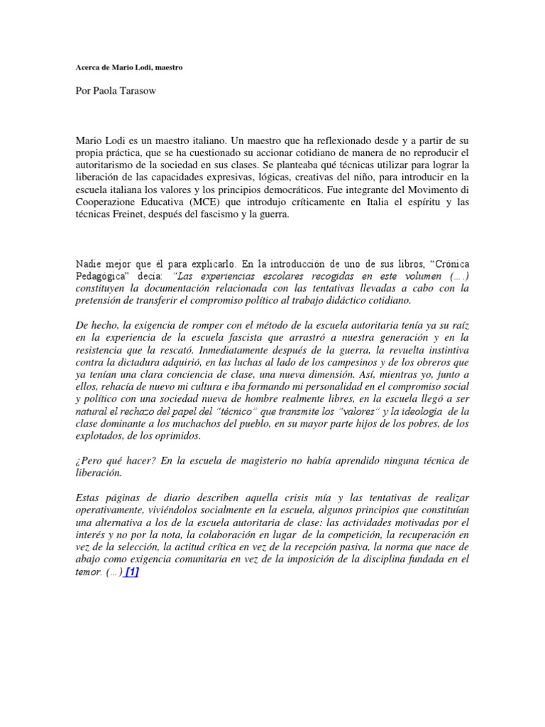 Biografía de Mario Lodi: Innovación Educativa | PDF | Fe | Italia