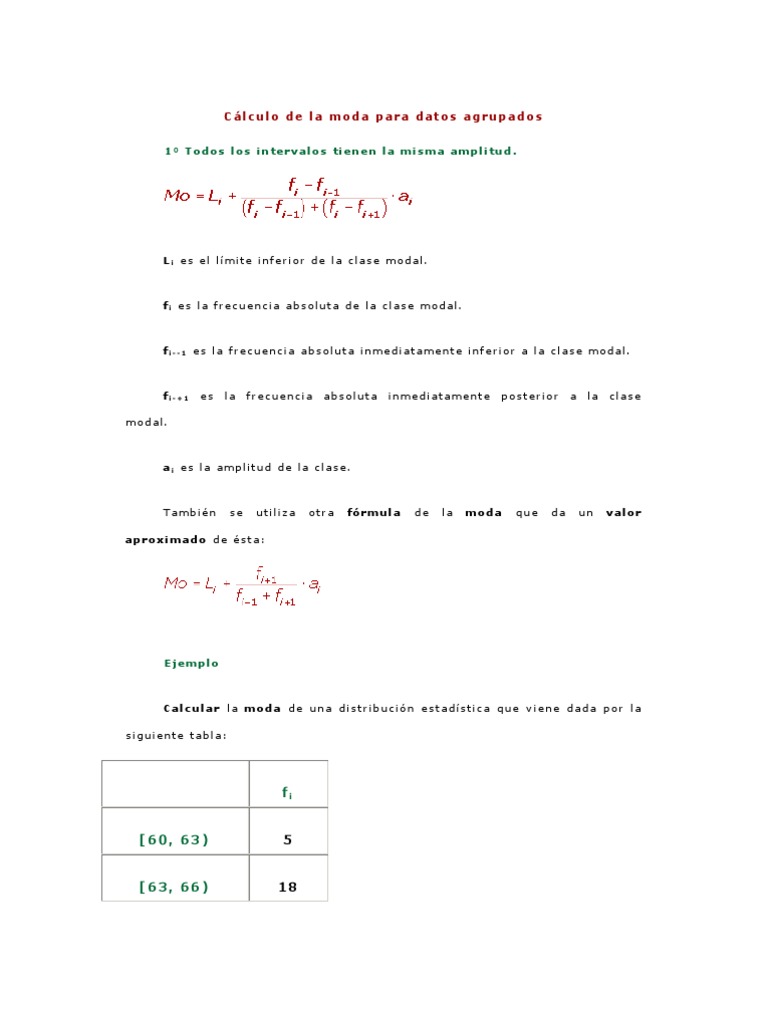 Cálculo de La Moda para Datos Agrupados | Descargar gratis PDF ...