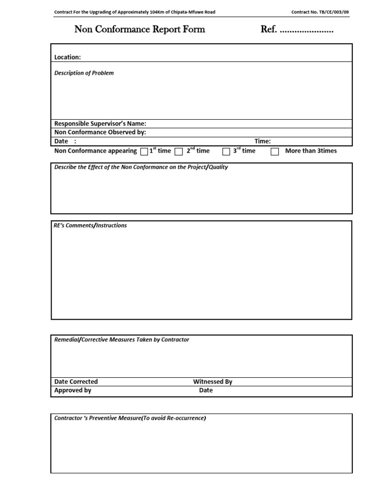 Non Conformance Report Form | PDF