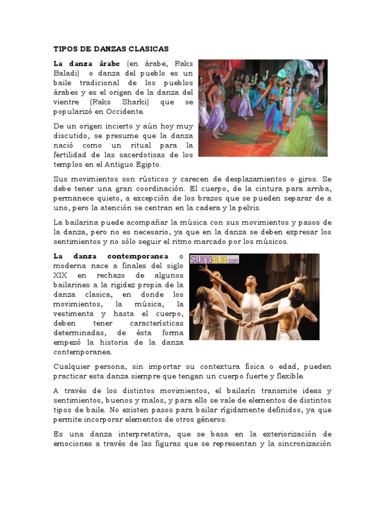 Tipos de Danzas Clasicas | PDF | Bailes | Las artes escénicas