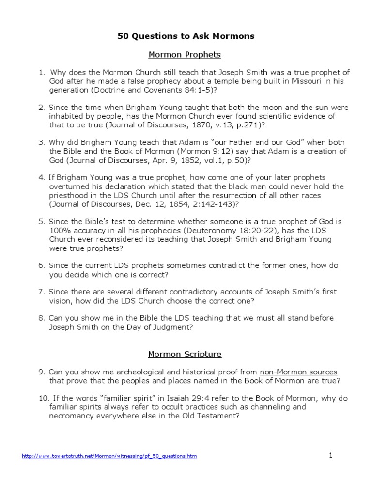 50 Questions to Ask a Mormon | The Church Of Jesus Christ Of Latter Day ...