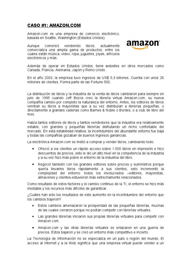CASO Amazon | PDF | Amazon.Com | Comercio electrónico