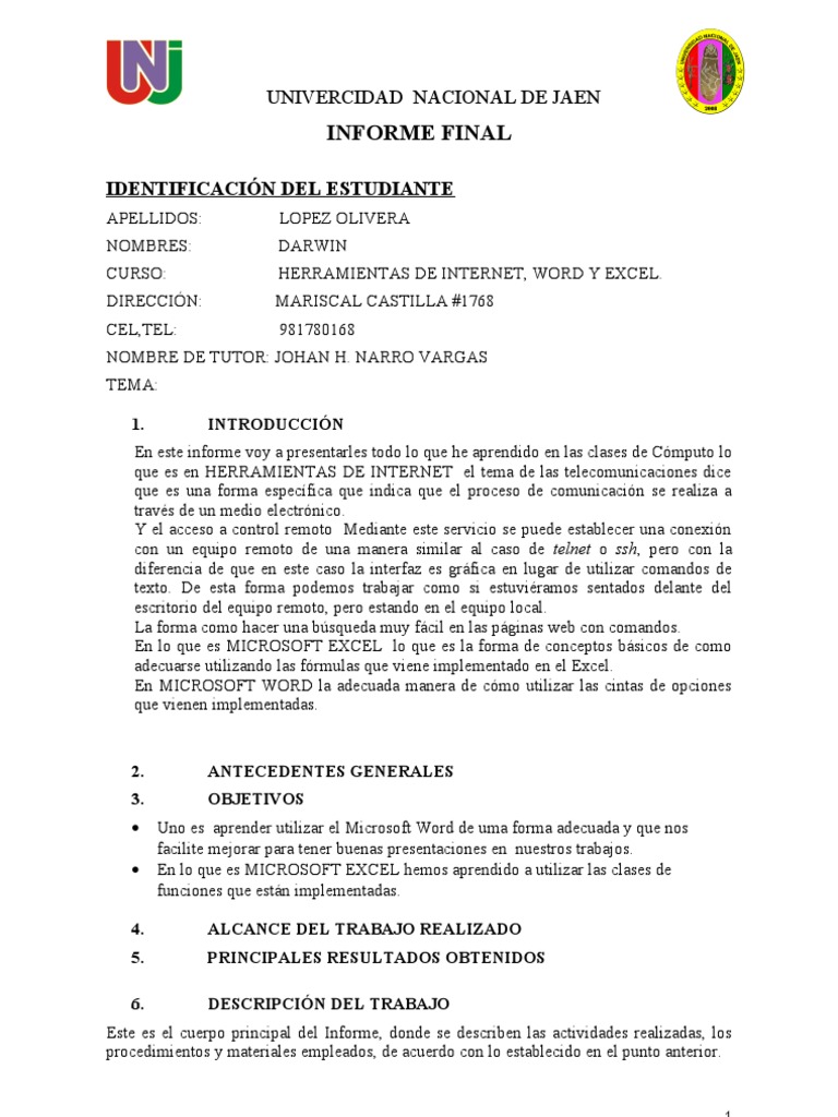 Modelo Informe Final Cursos Computo | PDF | Microsoft | Microsoft Word