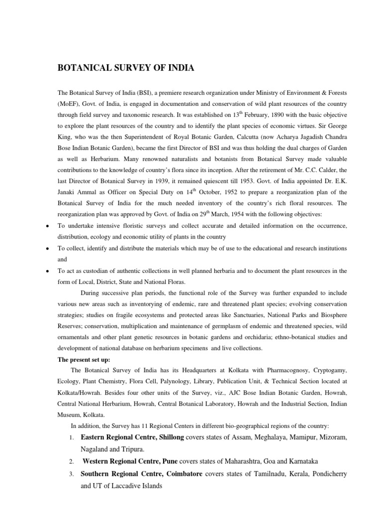 Botanical Survey of India | PDF | Organisms | Plants
