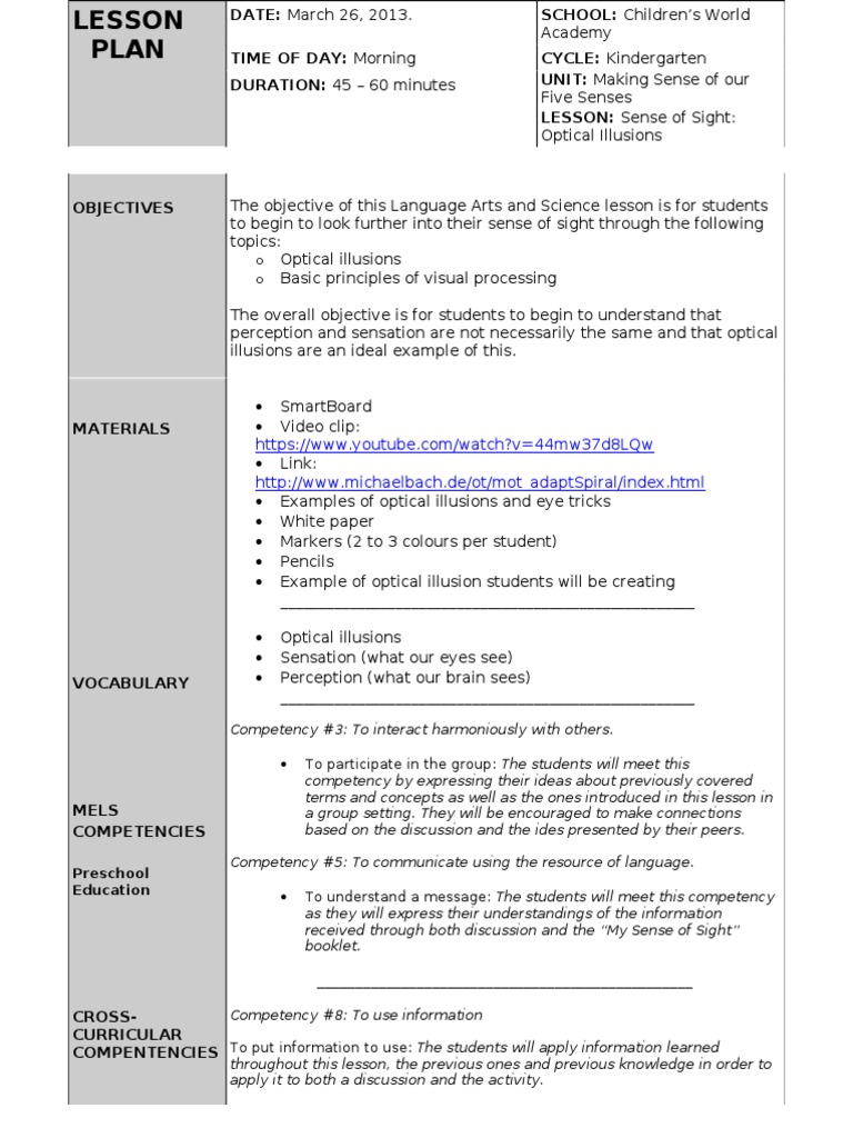 Lesson Plan - Optical Illusions | PDF | Illusion | Visual Perception