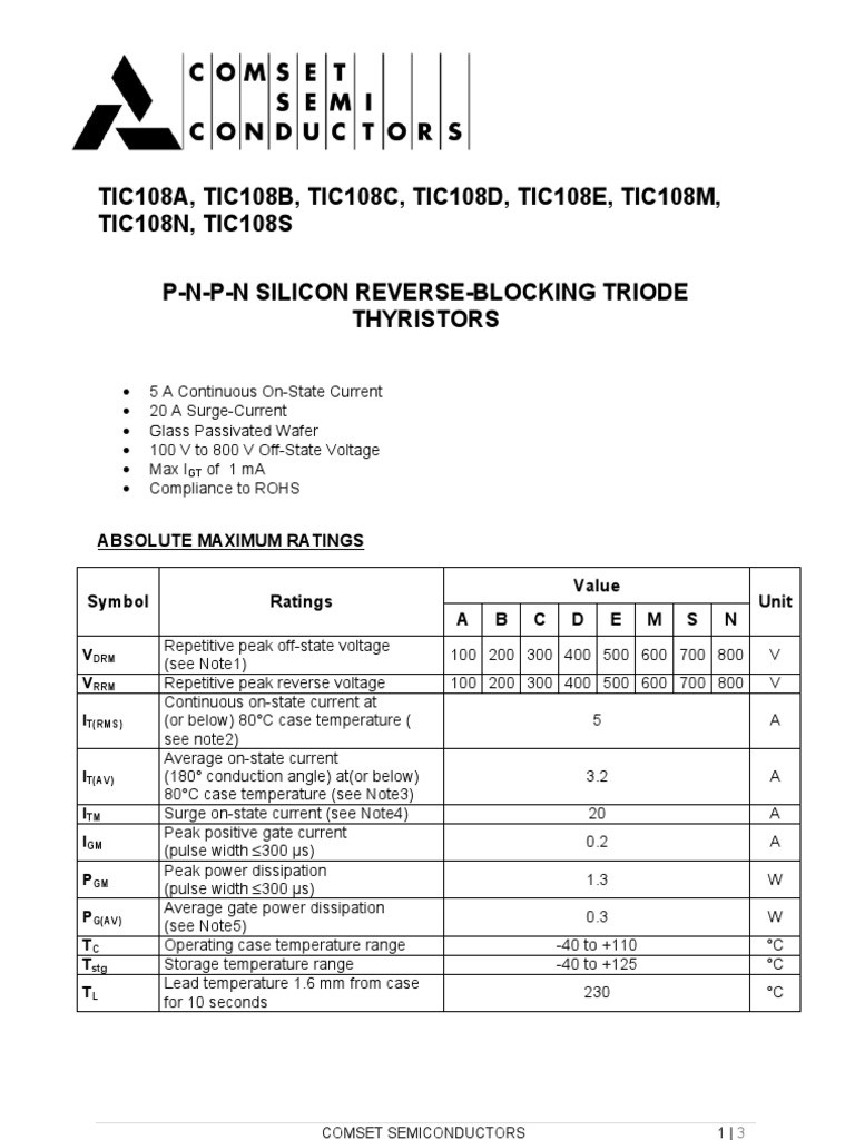Tic 108 | PDF | Semiconductors | Electricity