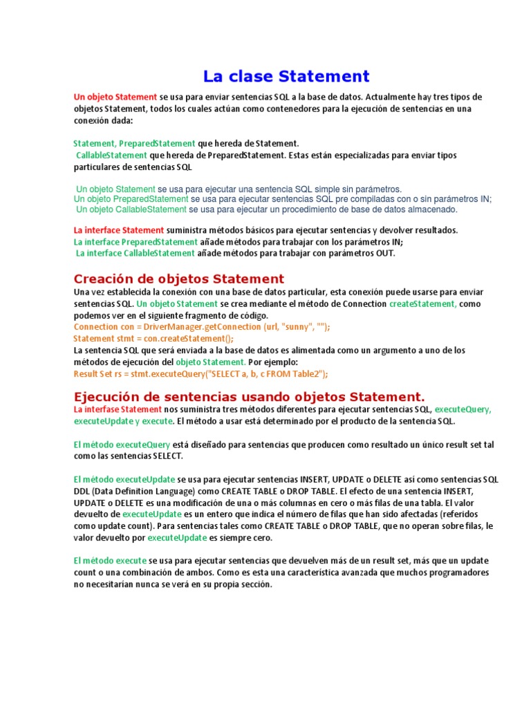 Ayuda La Clase Statement | PDF | SQL | Desarrollo de software