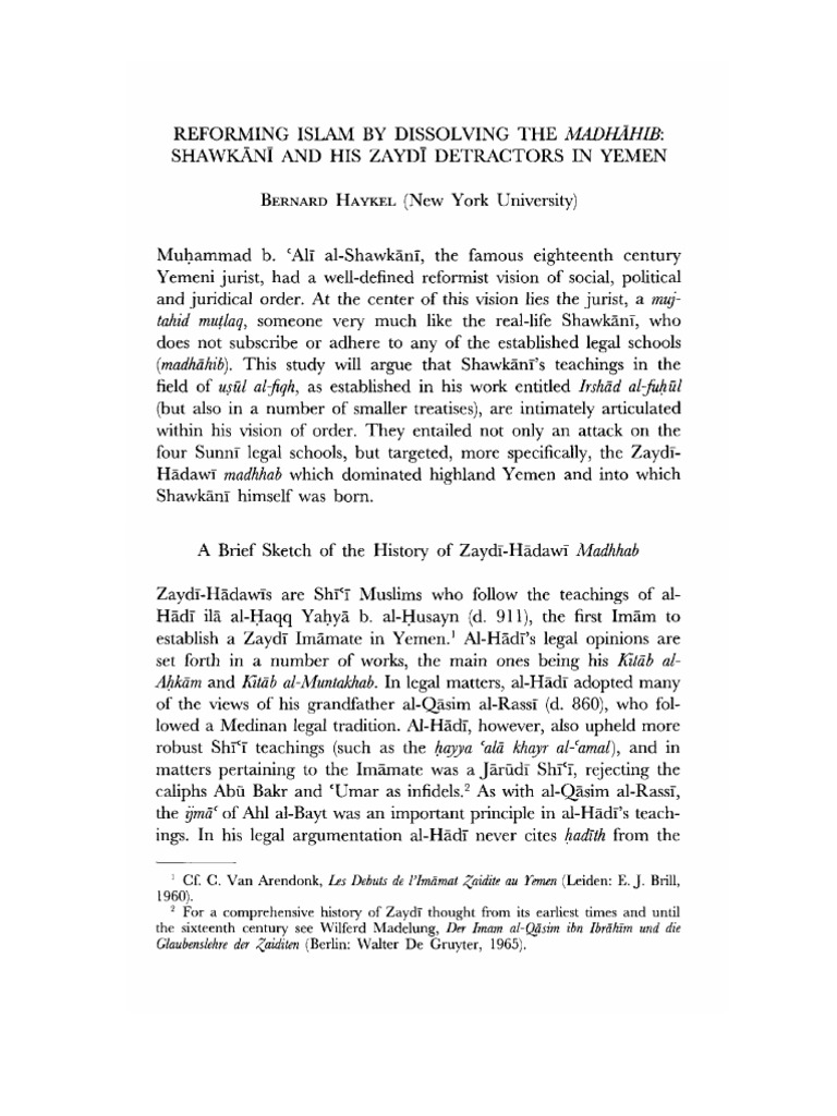 Haykel, Bernard - Reforming Islam by Dissolving The Madhahib Shawkani ...