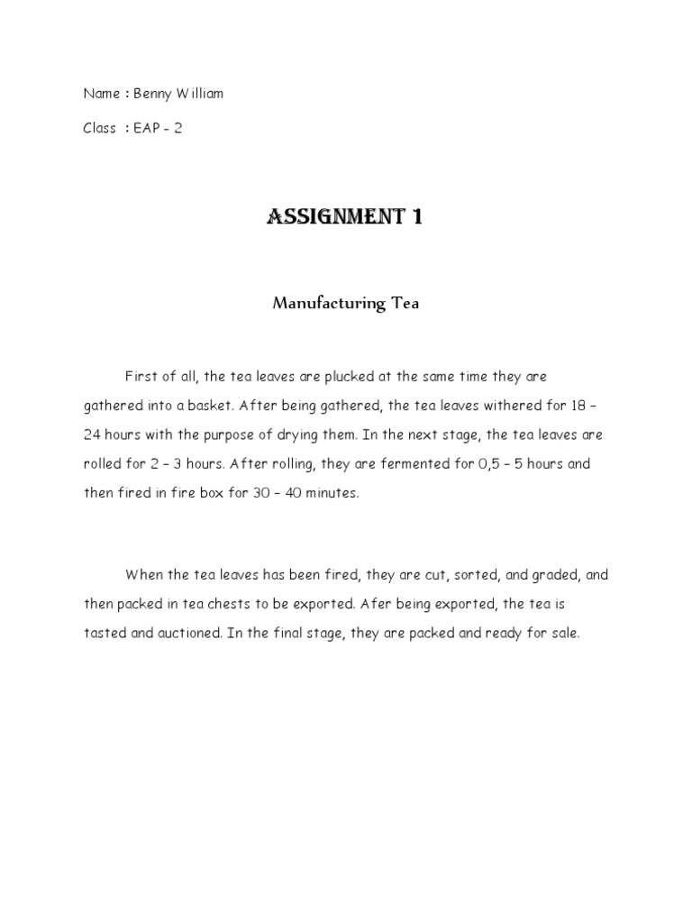 Assignment 1: Manufacturing Tea | PDF