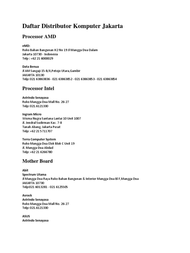Daftar Distributor Komputer Jakarta-Medan | PDF | Komputer | Teknologi ...
