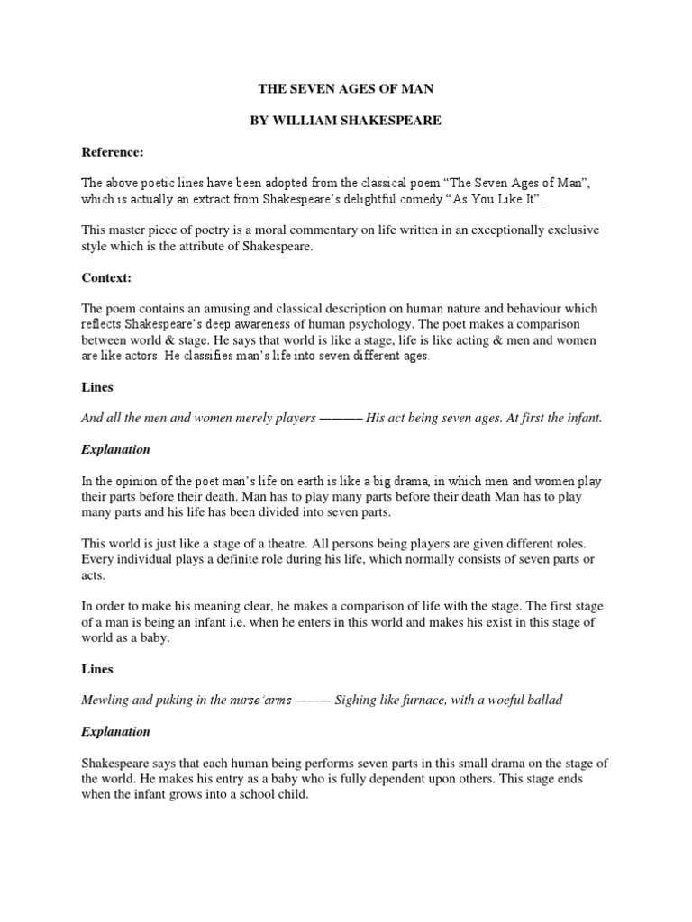 Shakespeare's Seven Ages of Man Explained | PDF | Actor | Poetry