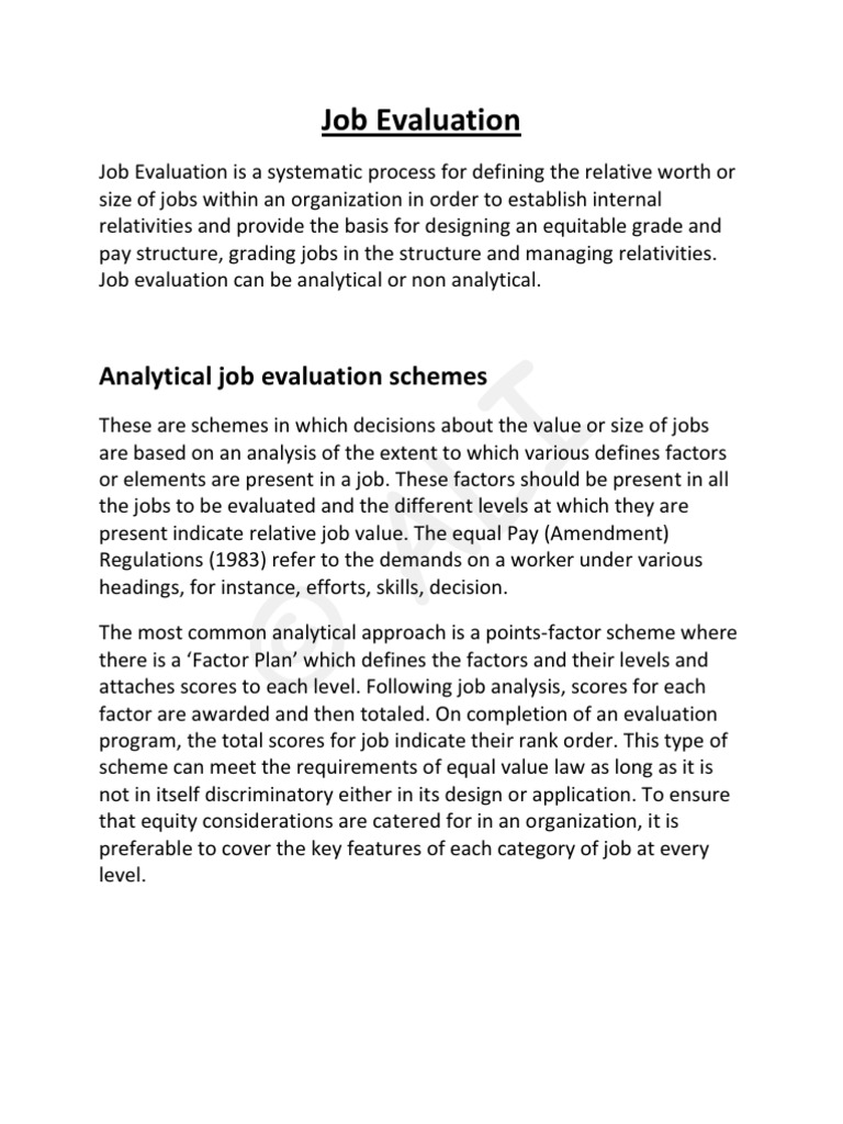 Job Evaluation Pdf Employment Evaluation