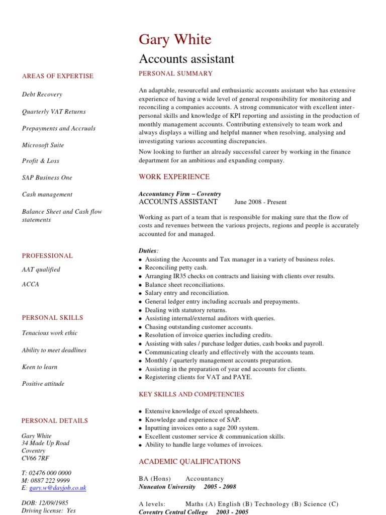 Accounts Assistant CV Template | PDF