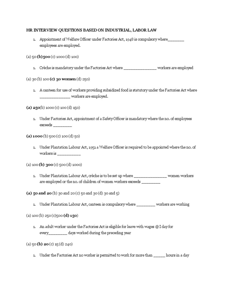 HR Interview Questions on Labor Laws | PDF | Wage | Employment