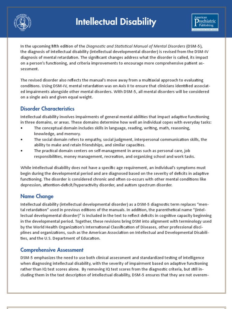 Dsm 5 Intellectual Disability Fact Sheet | Diagnostic And Statistical Manual Of Mental Disorders ...