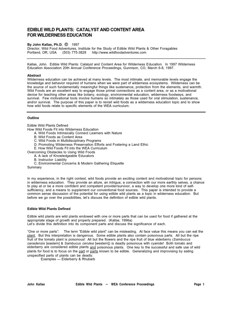 Wea Proceedingsediblewildplantskallas1997 | PDF | Wilderness | Foods