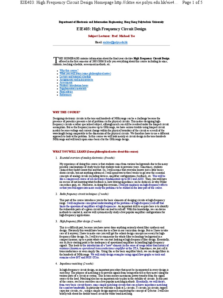 High Frequency Circuit Design Course | PDF | Amplifier | Electronic Circuits