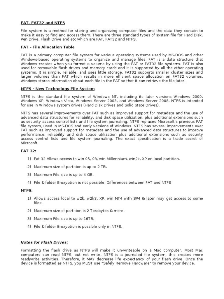 Fat, Fat32 & Ntfs | PDF | File System | Computer File
