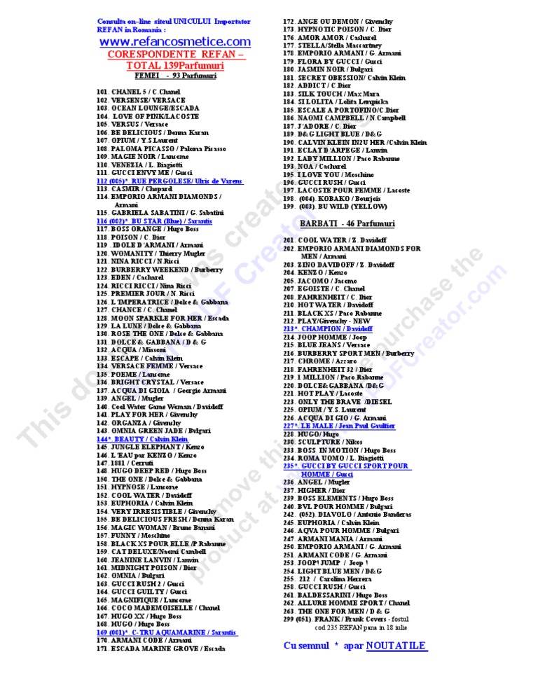 Lista Corespondente Parfumuri REFAN | PDF | Lifestyle